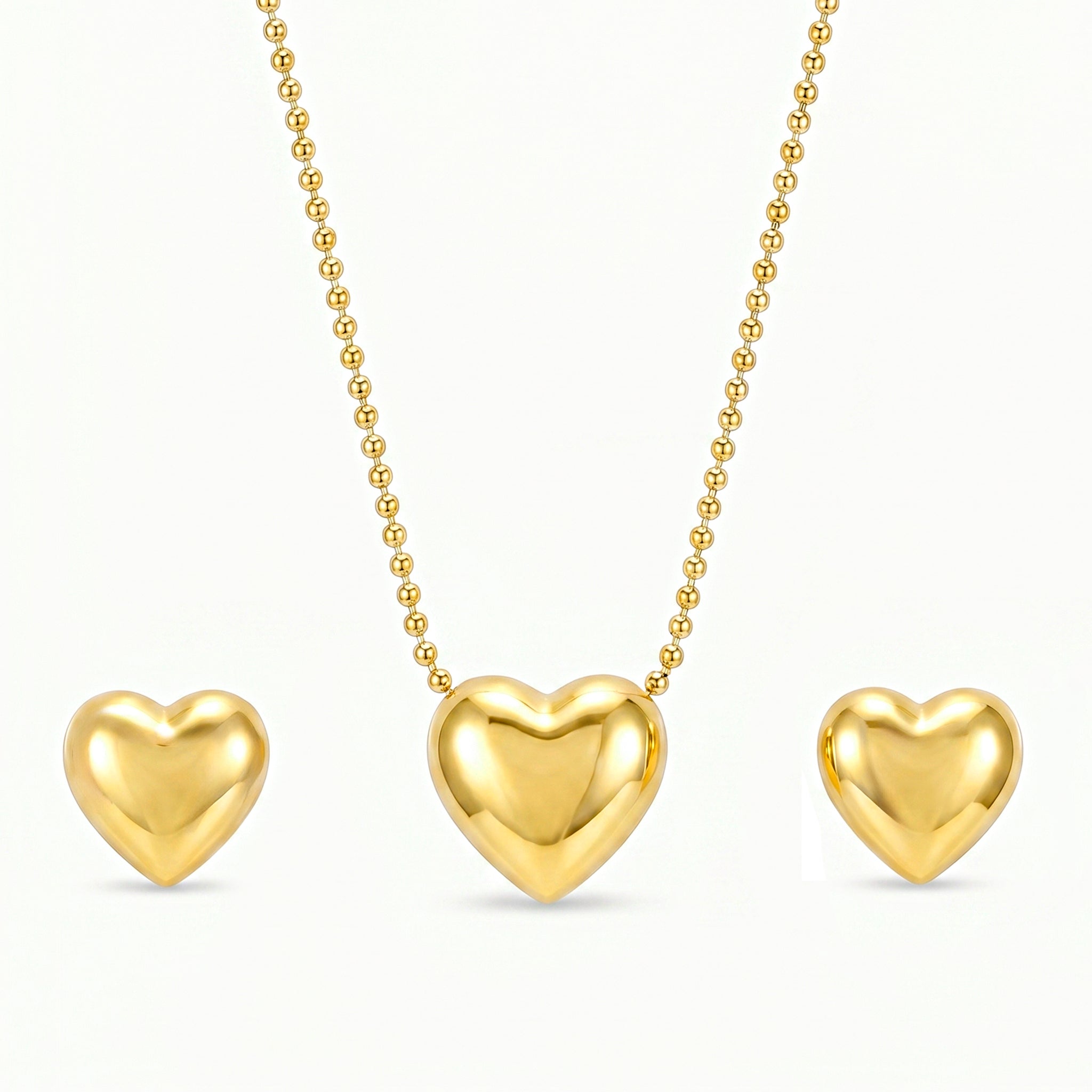 PRAO Necklace Anti-Tarnish Heart Set With Earrings