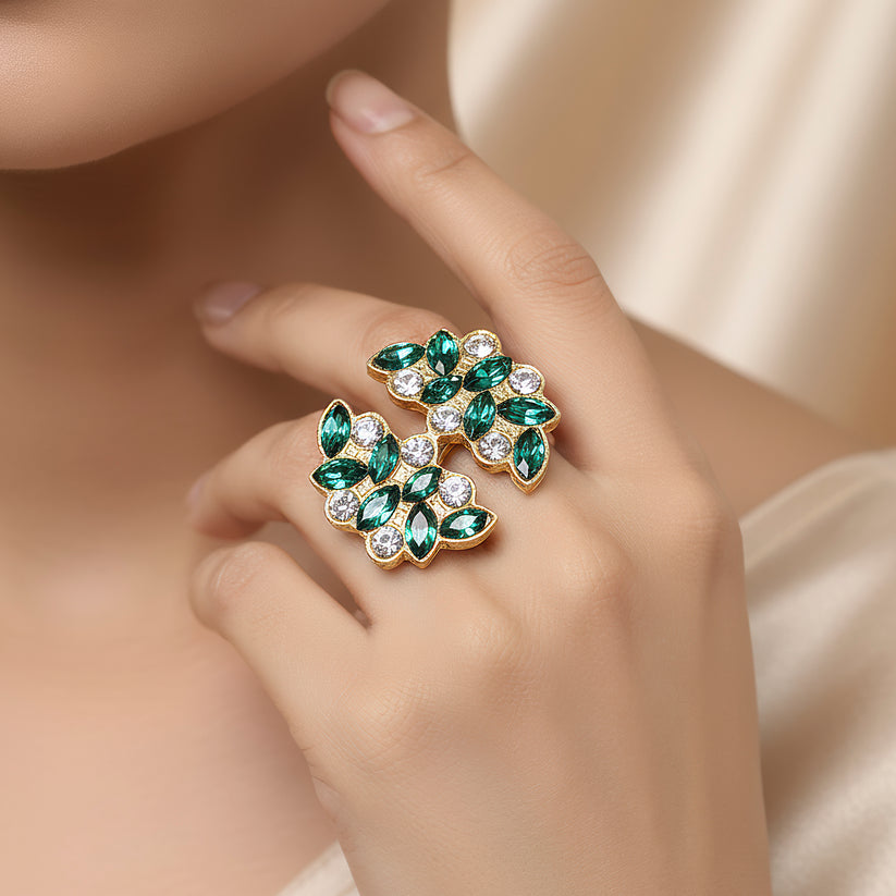 PRAO Ring Anti-Tarnish Leafy Crystal (Adjustable Size)