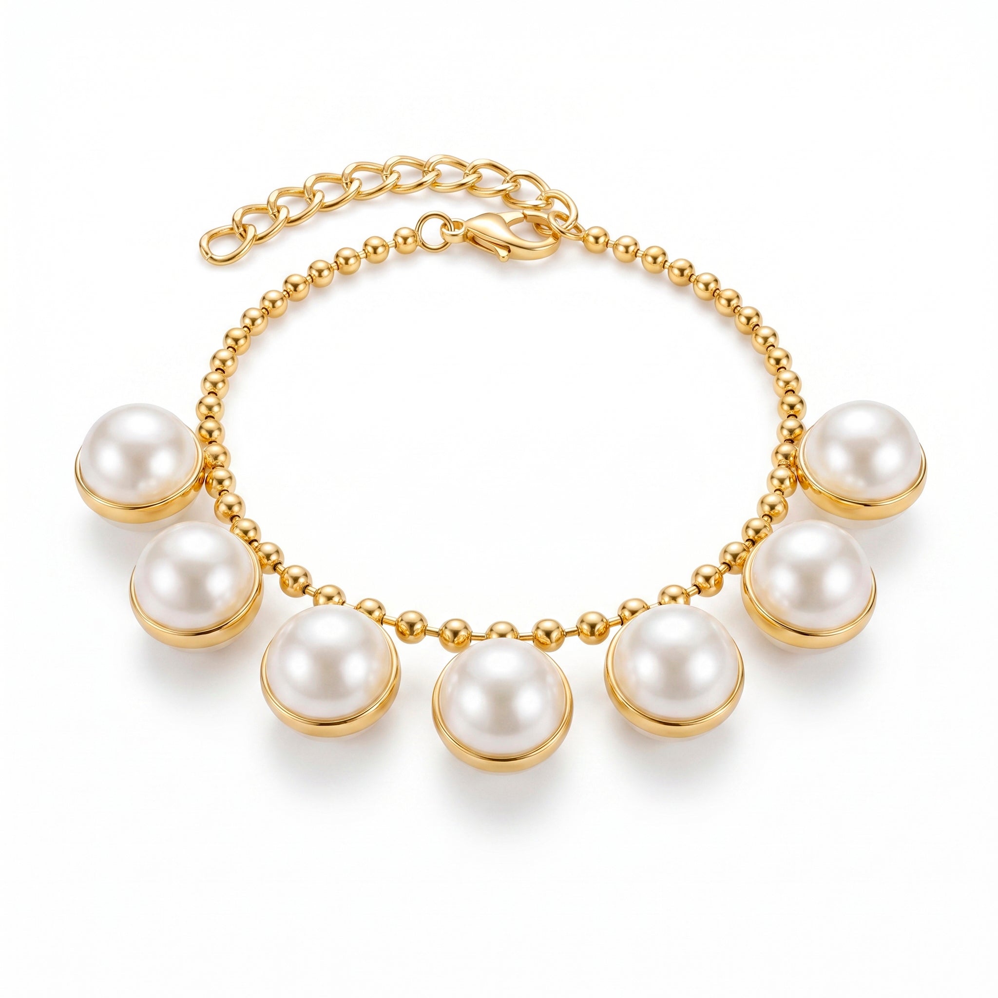 PRAO Bracelet Anti-Tarnish Studded Pearl Golden Chain (Adjustable Size