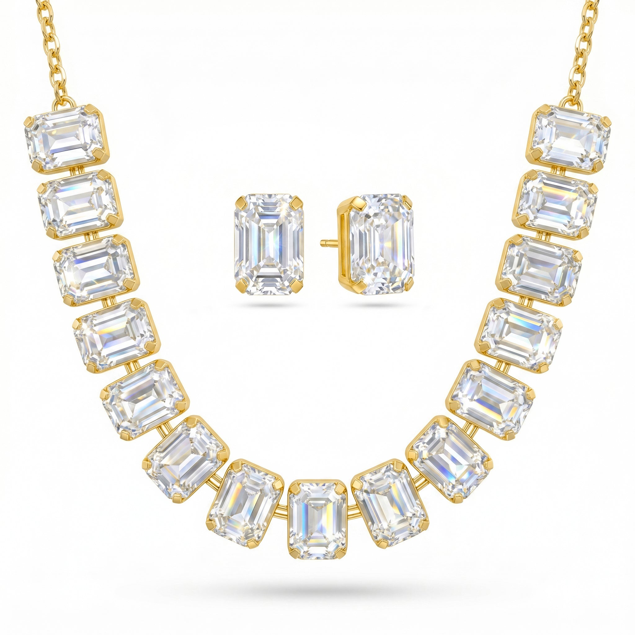 PRAO Necklace Anti-Tarnish Crystal Set with Earrings