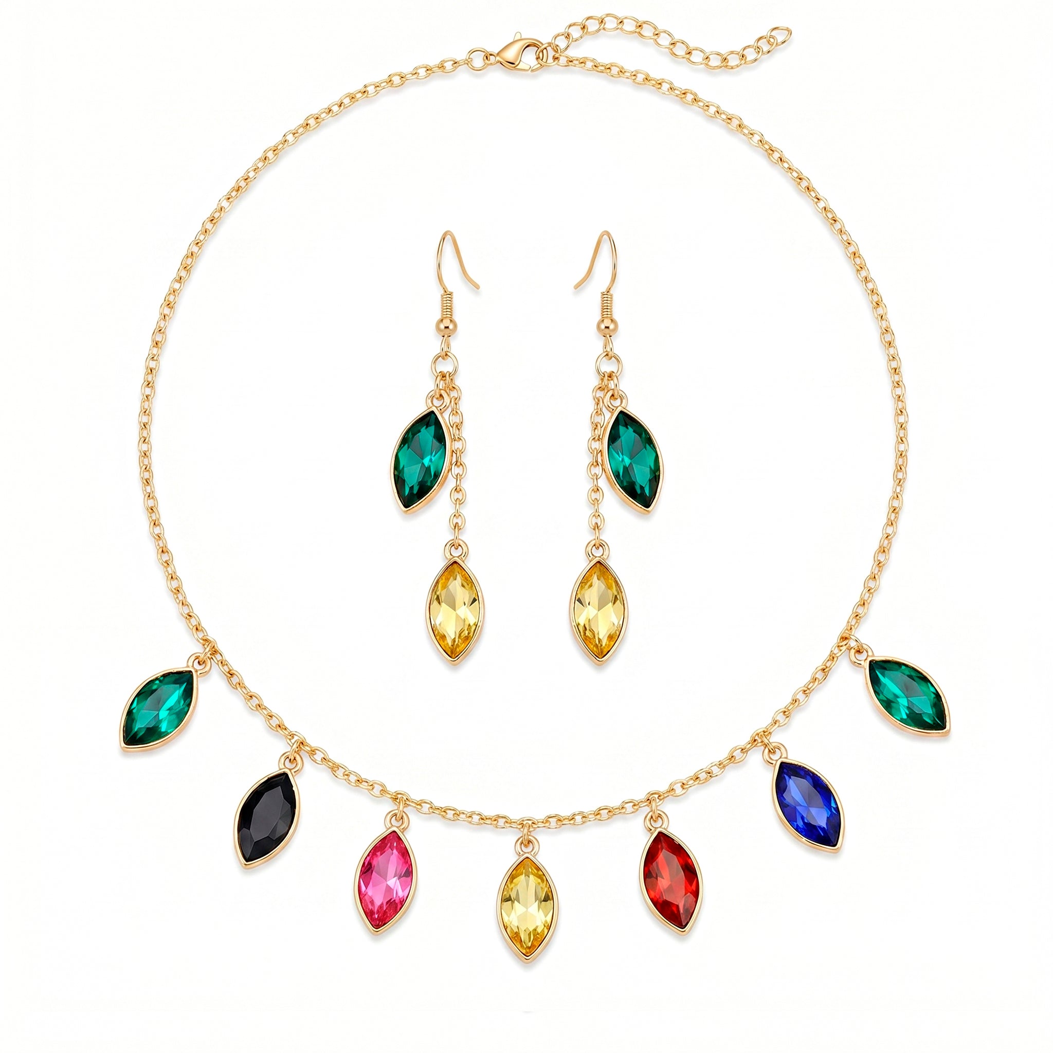 PRAO Necklace Anti-Tarnish Multicoloured Crystal Set With Earrings