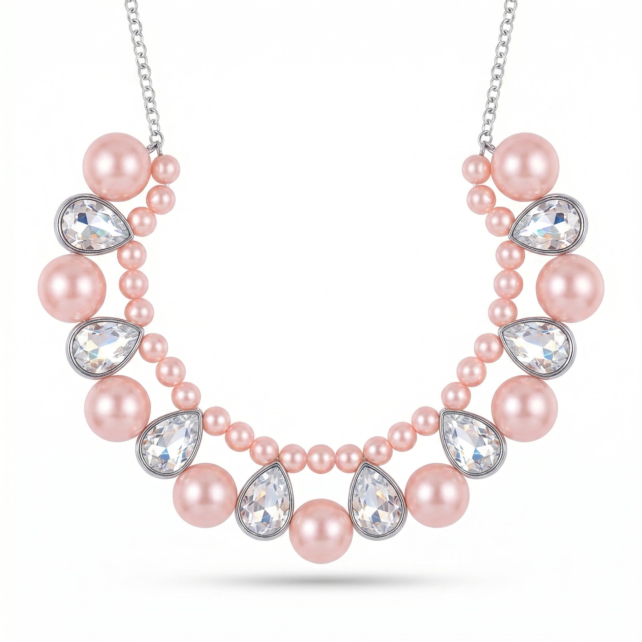PRAO Necklace Rose Pink Pearl & Crystal Statement