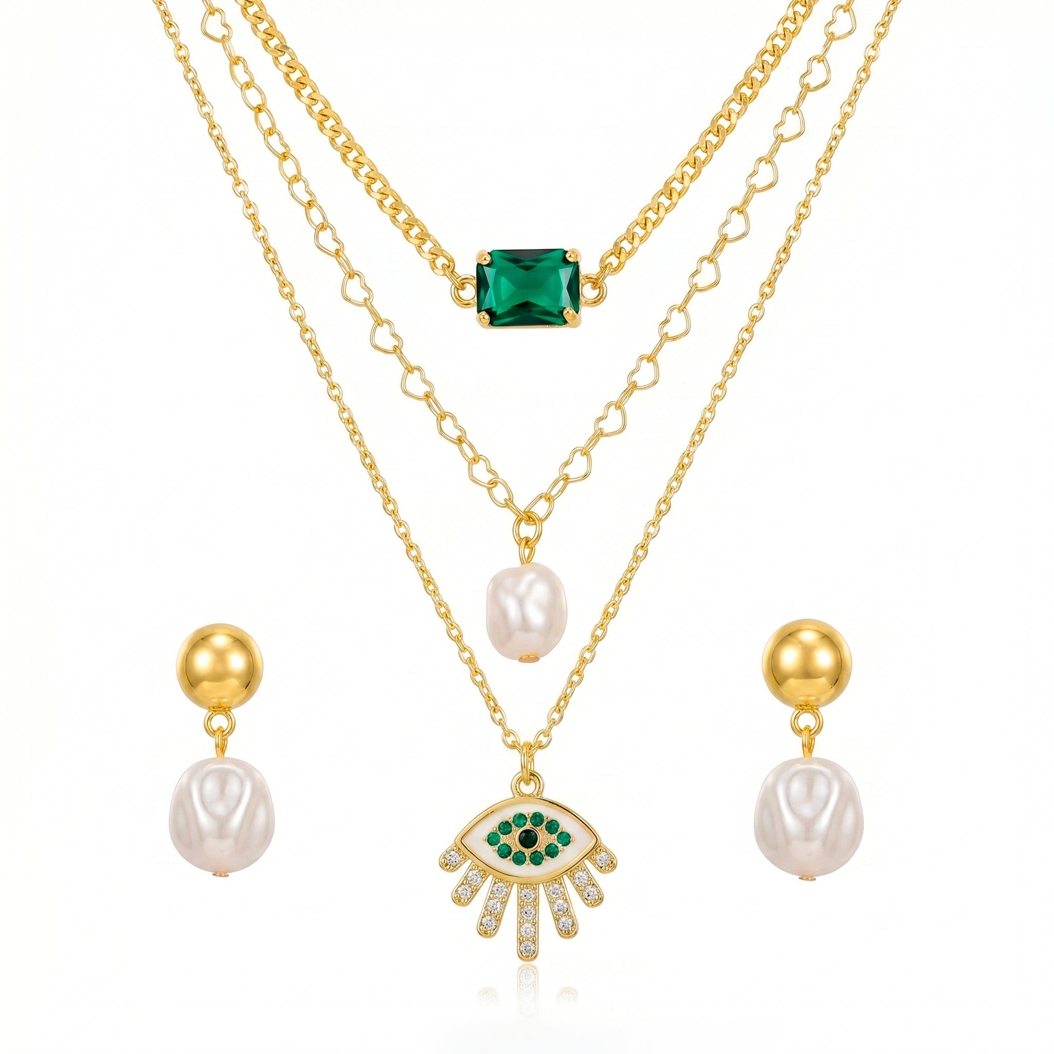 PRAO Necklace Anti-Tarnish Layers Set with Earrings